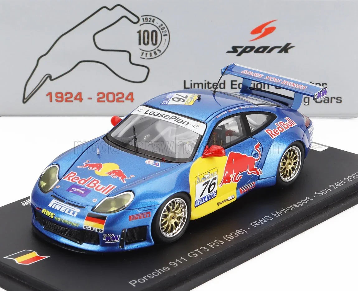 Porsche GT3 RWS MOTORSPORT 24H 2002 N.76 Spa Scale Model Car